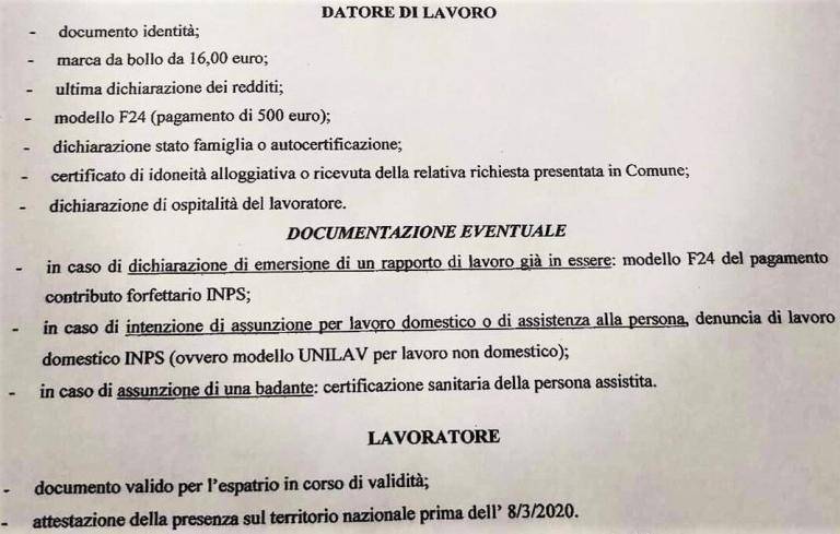 Sanatoria, documenti da presentare in prefettura – portale immigrazione